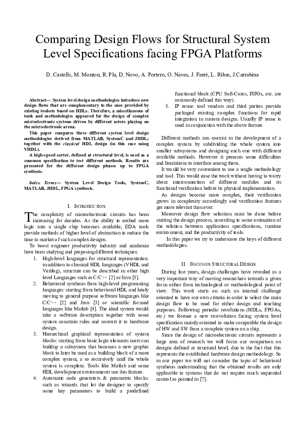 (PDF) Comparing Design Flows for Structural System Level Specifications facing FPGA Platforms