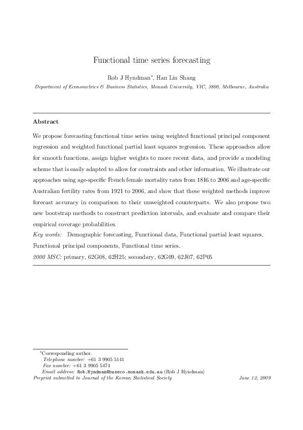 Pdf Functional Time Series Forecasting Rob Hyndman