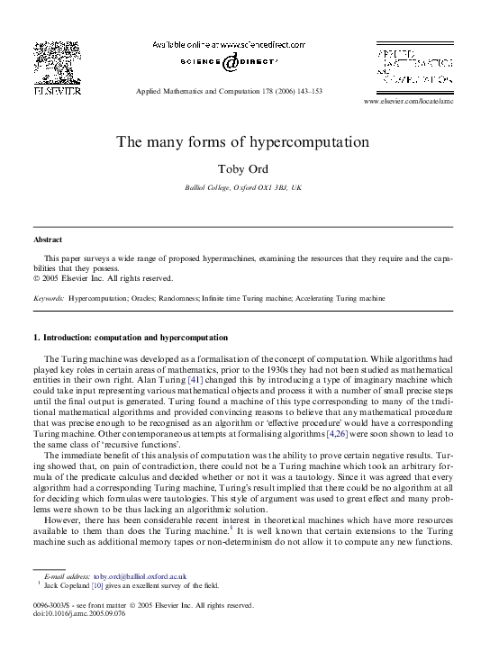 (PDF) The many forms of hypercomputation