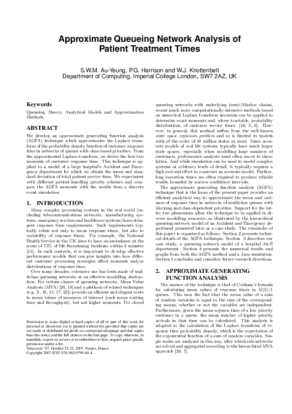 (PDF) Approximate queueing network analysis of patient treatment times