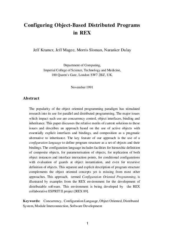 (PDF) Configuring object-based distributed programs in REX