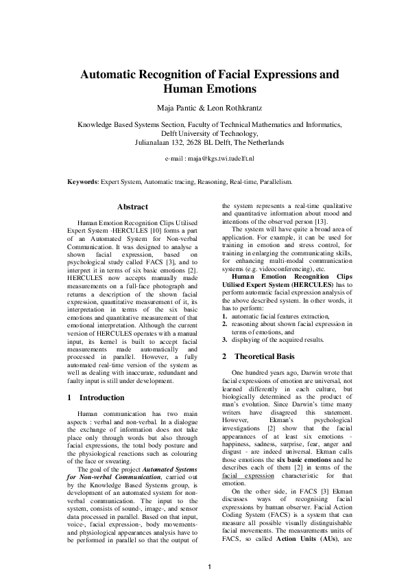 (PDF) Automatic recognition of facial expressions and human emotions