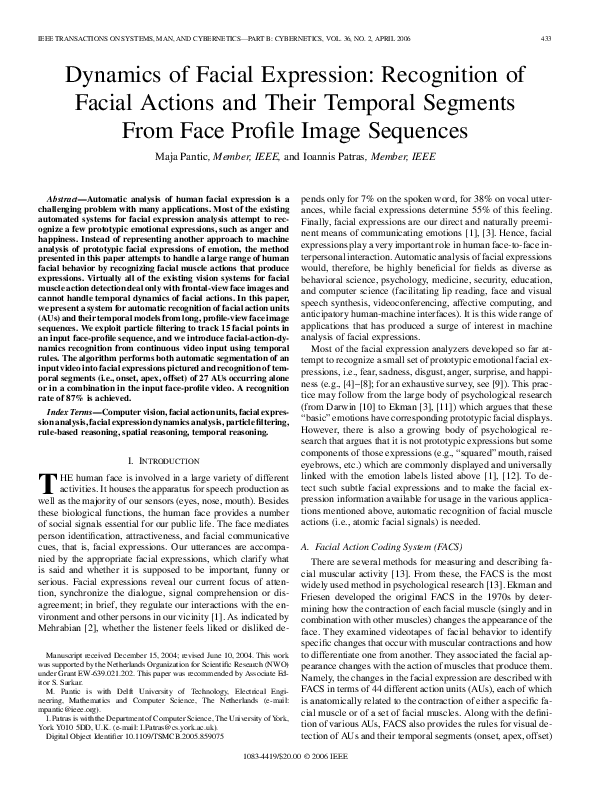 (PDF) Dynamics of facial expression: Recognition of facial actions and their temporal segments ...