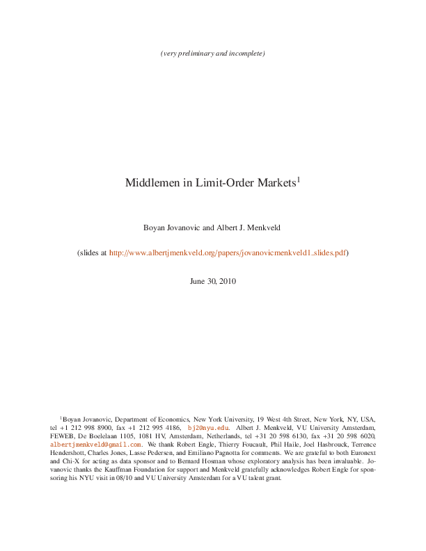 Pdf Middlemen In Limit Order Markets