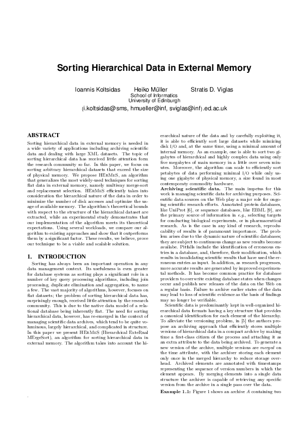 (PDF) Sorting of hierarchical data in external memory