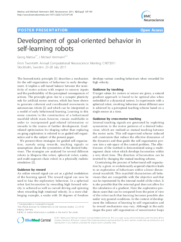(PDF) Development of goal-oriented behavior in self-learning robots