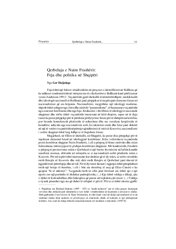 (PDF) Qerbelaja e Naim Frashërit: feja dhe politika në Shqipëri. In ...