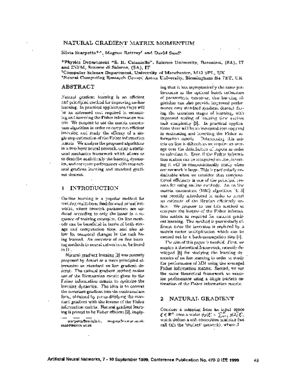 (PDF) Natural gradient matrix momentum