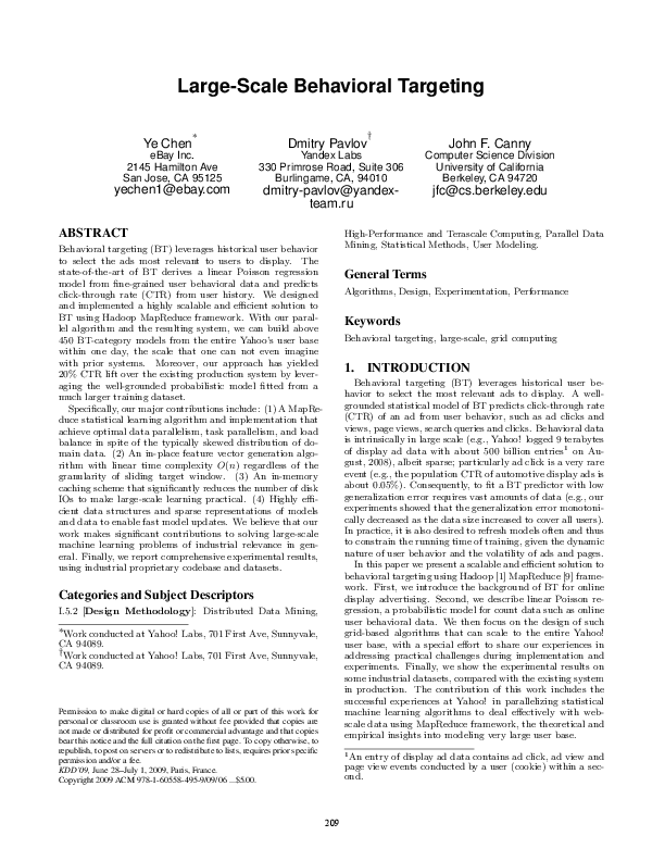 (PDF) Large-scale behavioral targeting