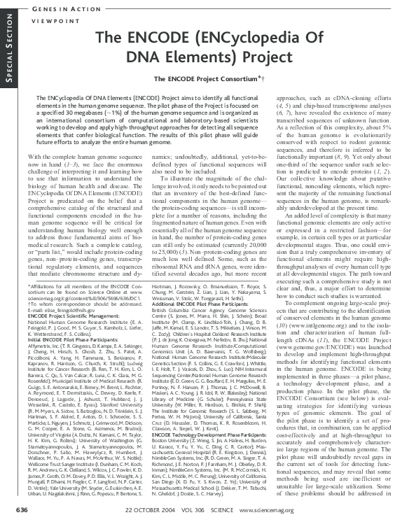 (PDF) The ENCODE(ENCyclopedia Of DNA Elements) Project (PDF) The ENCODE(ENCyclopedia Of DNA Elements) Project