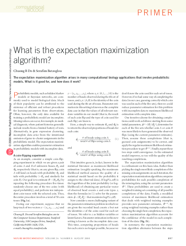 Pdf What Is The Expectation Maximization Algorithm Serafim Batzoglou