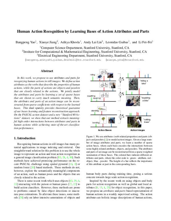 Pdf Human Action Recognition By Learning Bases Of Action Attributes And Parts
