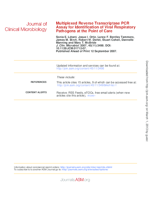 (PDF) A multiplexed reverse transcriptase PCR assay for identification of viral respiratory ...
