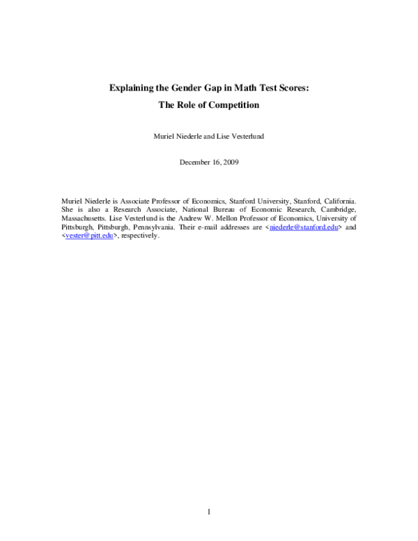 (PDF) Explaining the gender gap in math test scores: The role of ...