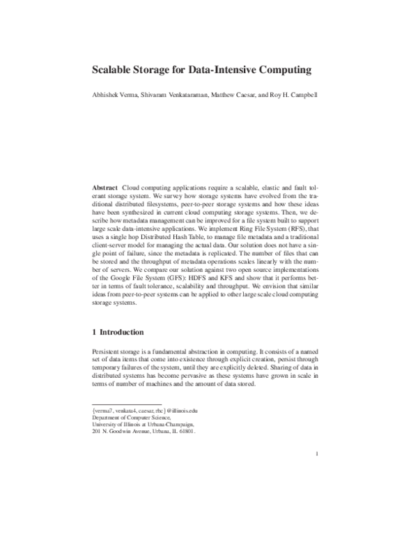Pdf Scalable Storage For Data Intensive Computing
