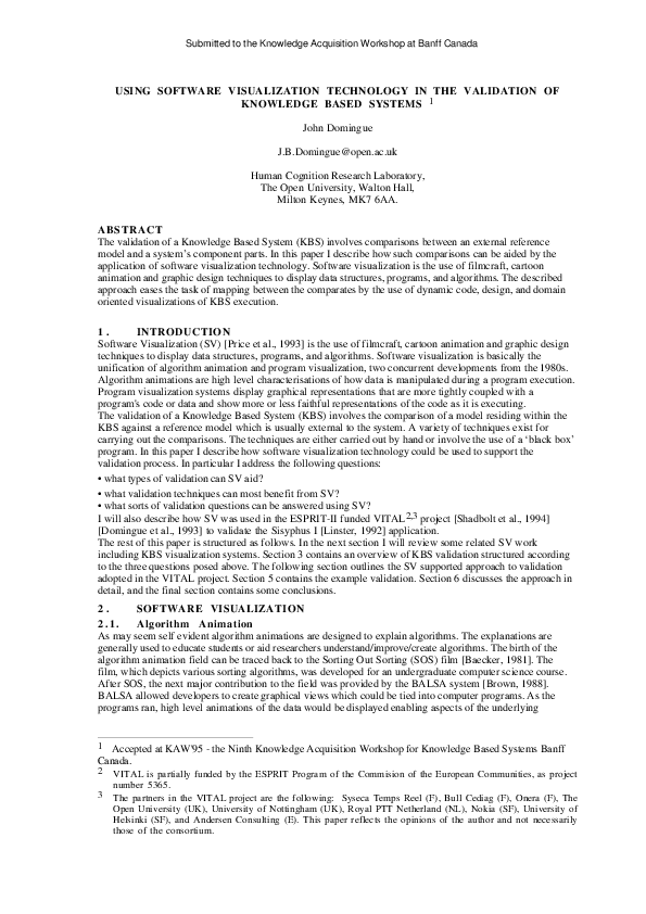 (PDF) Using Software Visualization Technology in the Validation of Knowledge Based Systems