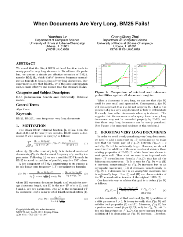 (PDF) When documents are very long, BM25 fails!