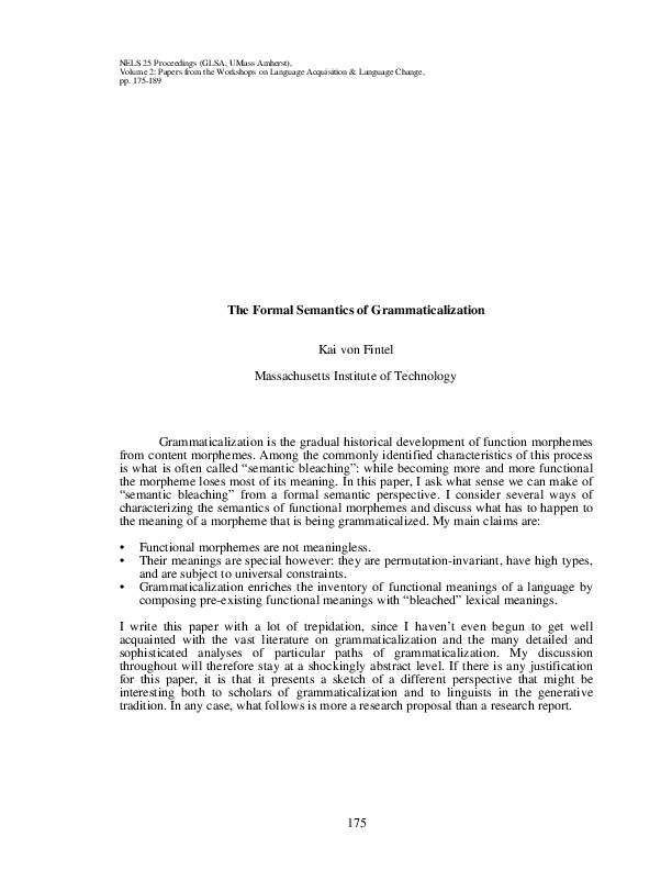 (PDF) The formal semantics of grammaticalization