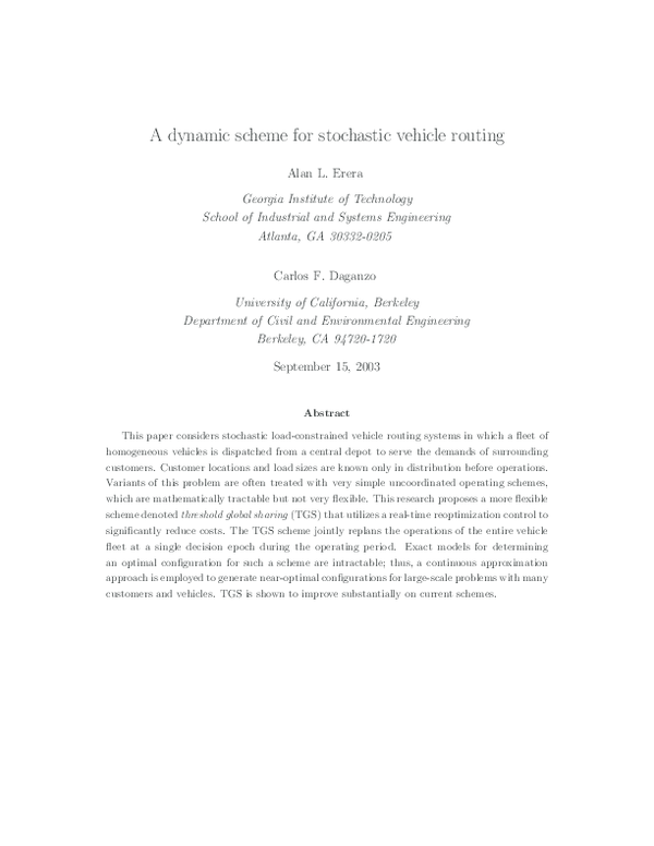 Pdf A Dynamic Scheme For Stochastic Vehicle Routing