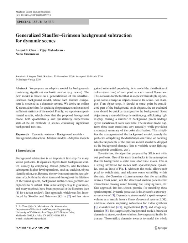 (PDF) Generalized Stauffer Grimson background subtraction for dynamic scenes