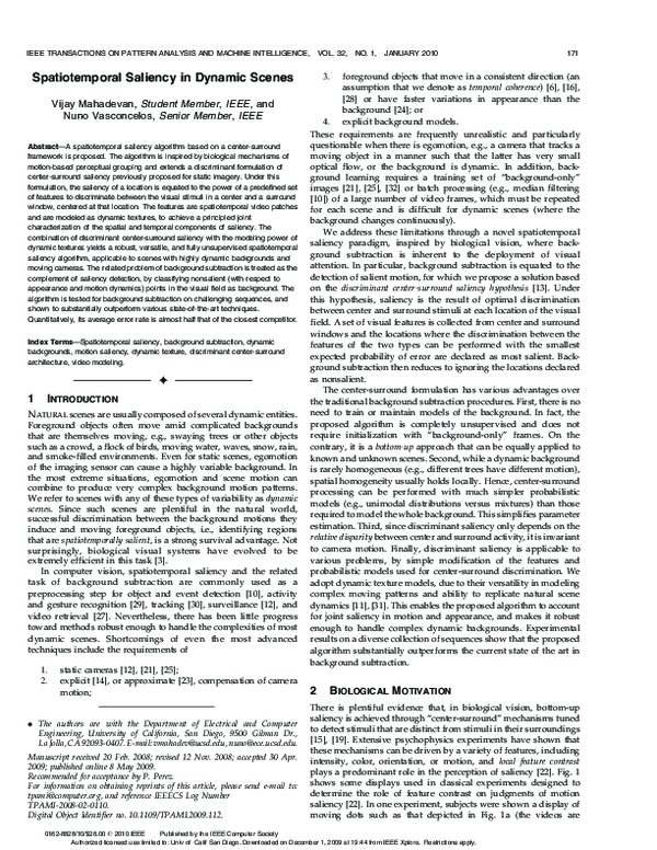 Pdf Spatiotemporal Saliency In Dynamic Scenes Nuno Vasconcelos