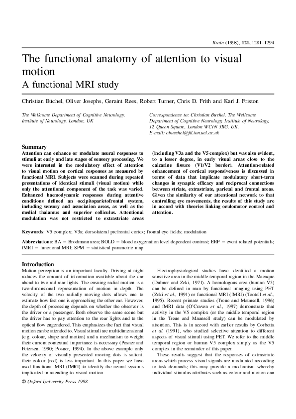 (PDF) The functional anatomy of attention to visual motion. A ...