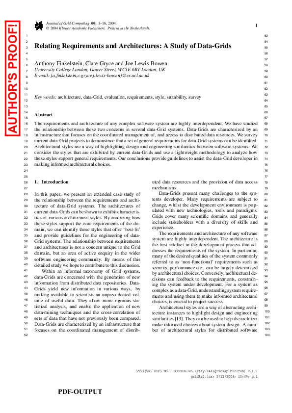 (PDF) Relating requirements and architectures: A study of data-grids