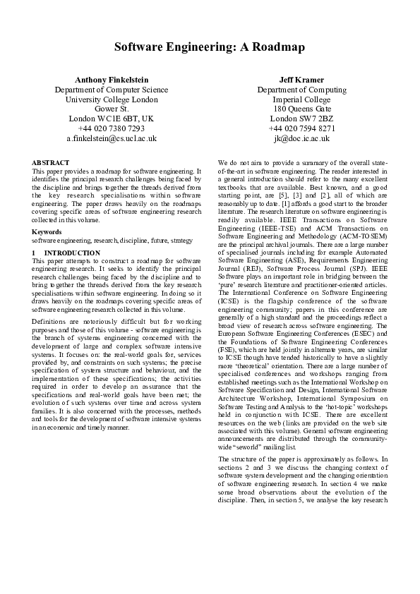 (PDF) Software engineering: a roadmap