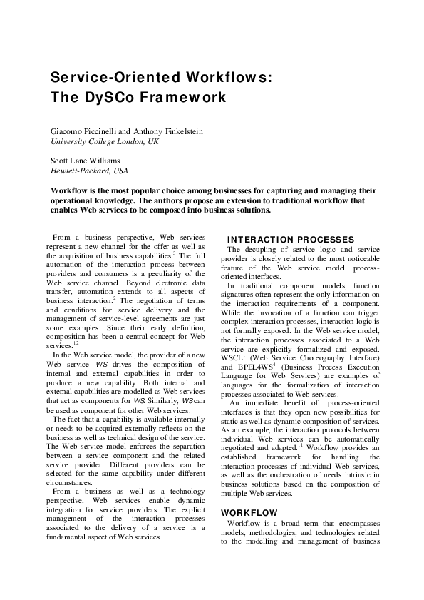 (PDF) Service-oriented workflow: The DySCo framework