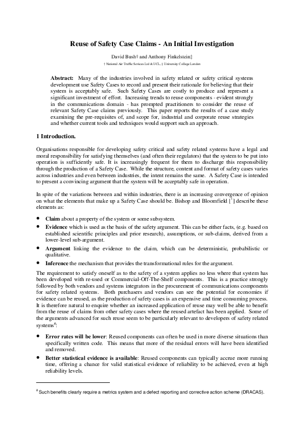 (PDF) Reuse of safety case claims-an initial investigation