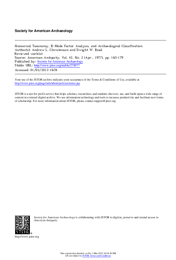 (PDF) Numerical taxonomy, R-mode factor analysis, and archaeological classification