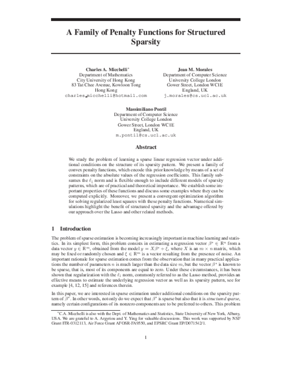 (PDF) A family of penalty functions for structured sparsity