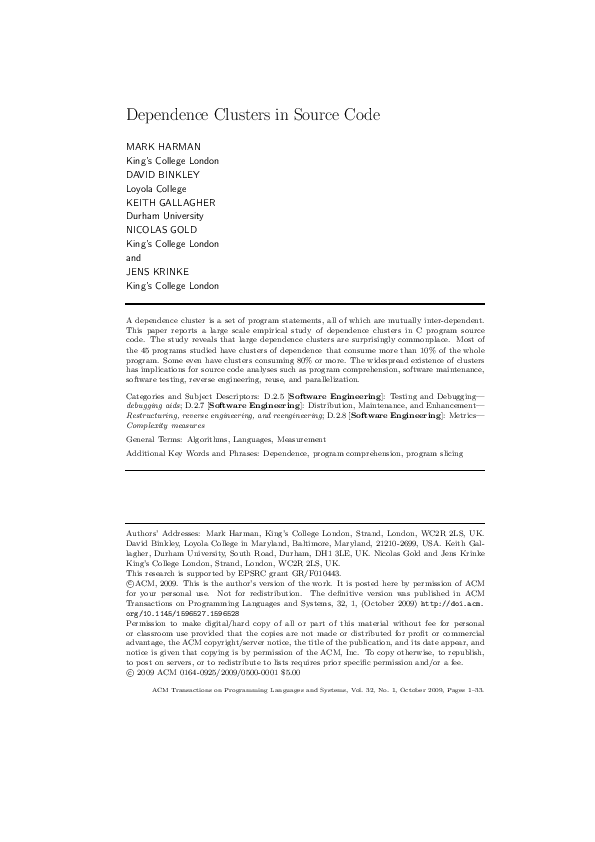 (PDF) Dependence clusters in source code