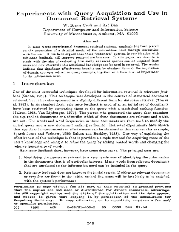 (PDF) Experiments with query acquisition and use in document retrieval systems