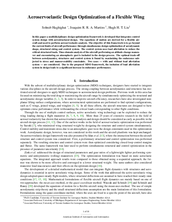 Pdf Aeroservoelastic Design Optimization Of A Flexible Wing