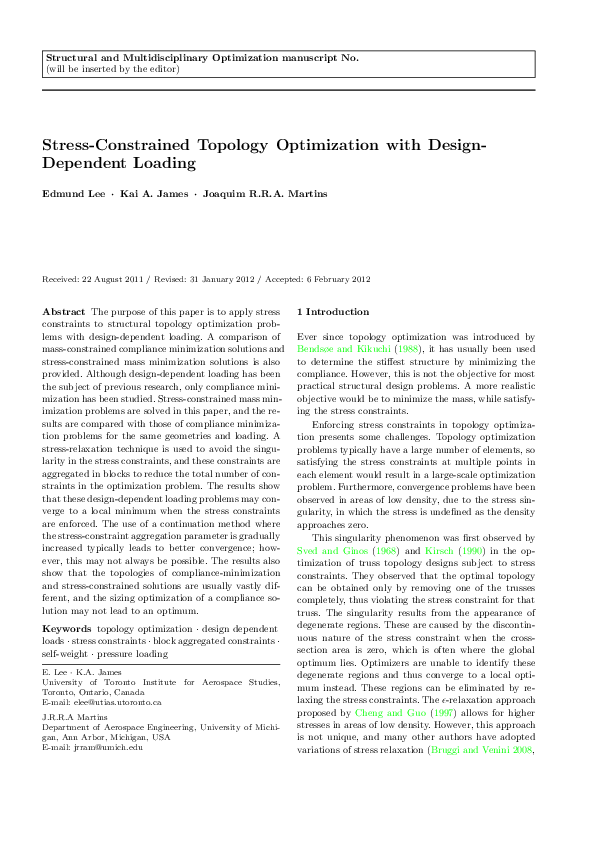 Pdf Stress Constrained Topology Optimization With Design Dependent Loading