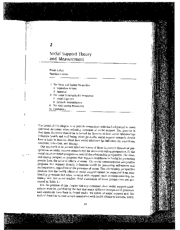 (PDF) Social support theory and measurement