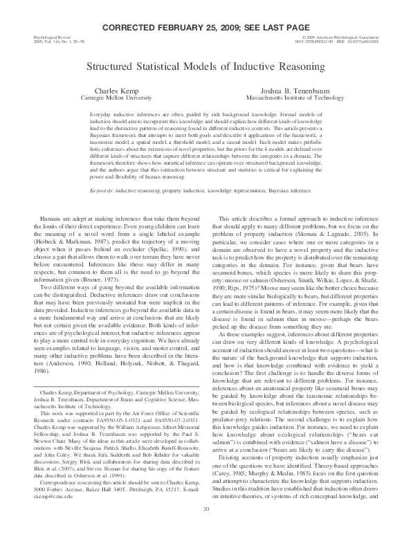 (PDF) Structured statistical models of inductive reasoning.