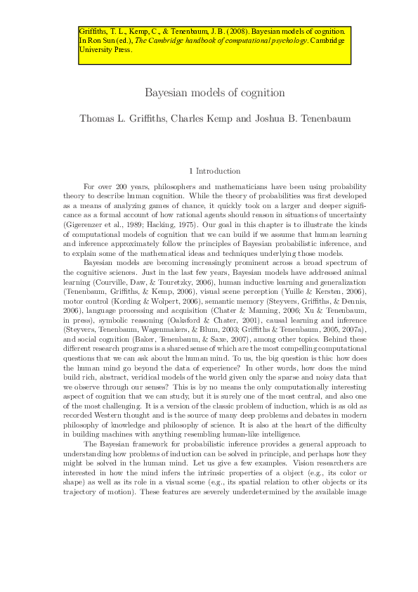 Pdf Bayesian Models Of Cognition