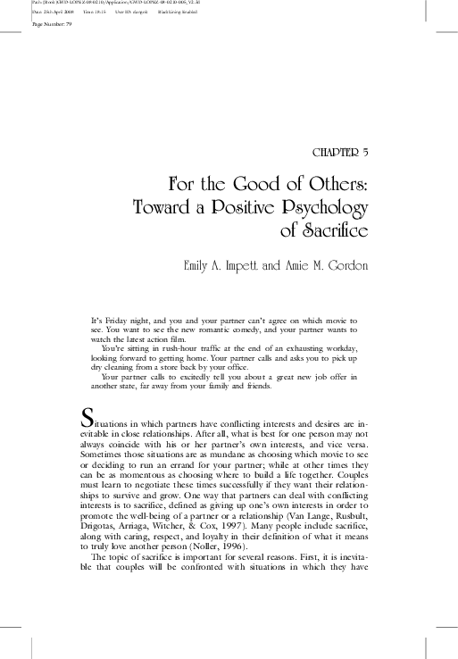 (PDF) For the good of others: Toward a positive psychology of sacrifice