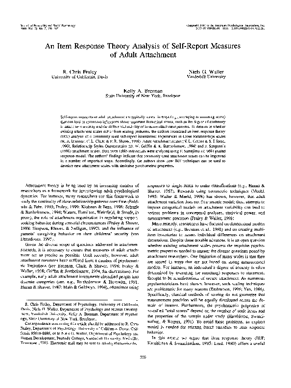 Pdf An Item Response Theory Analysis Of Self Report Measures Of Adult