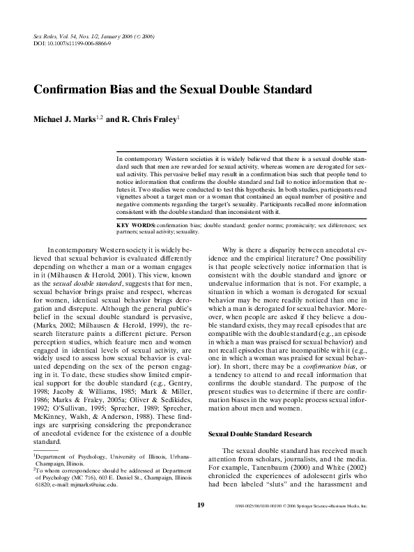 (PDF) Confirmation bias and the sexual double standard
