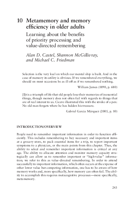 (PDF) 10 Metamemory and memory efficiency in older adults