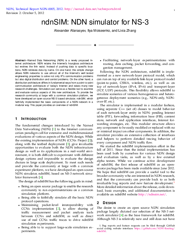 (PDF) ndnSIM: NDN simulator for NS-3