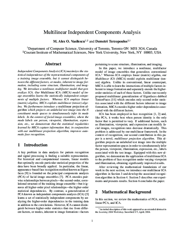 (PDF) Multilinear independent component analysis