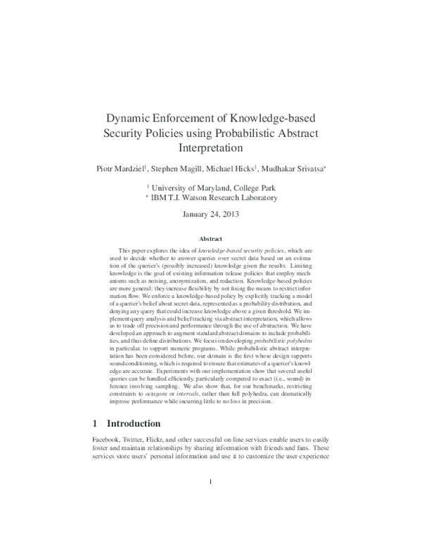 (PDF) Dynamic Enforcement of Knowledge-based Security Policies using Abstract Interpretation