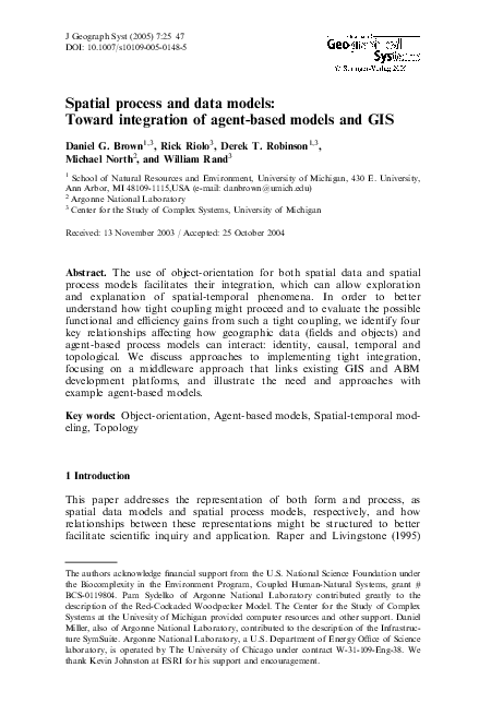 (PDF) Spatial process and data models: Toward integration of agent-based models and GIS