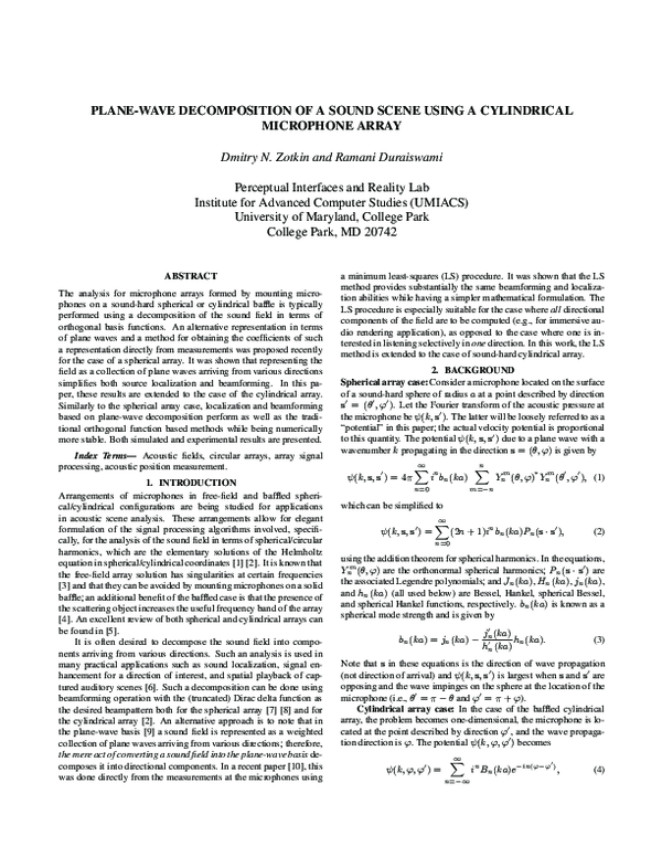 (PDF) Plane-wave decomposition of a sound scene using a cylindrical ...