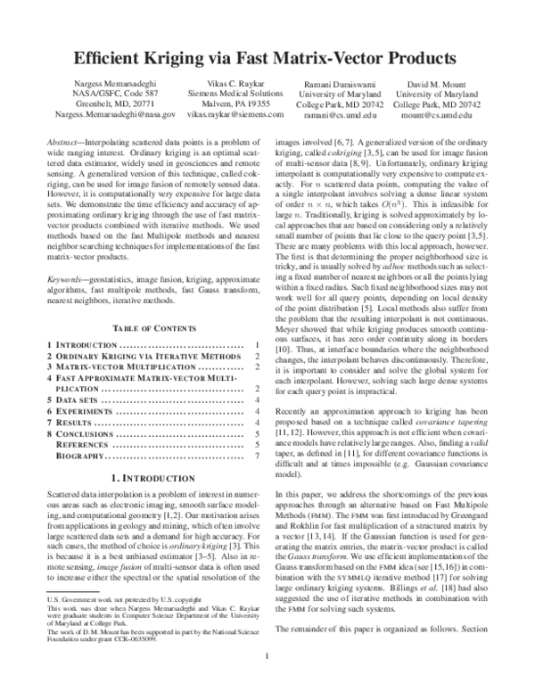 (PDF) Efficient kriging via fast matrix-vector products