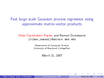 (PDF) Fast large scale Gaussian process regression using approximate matrix-vector products